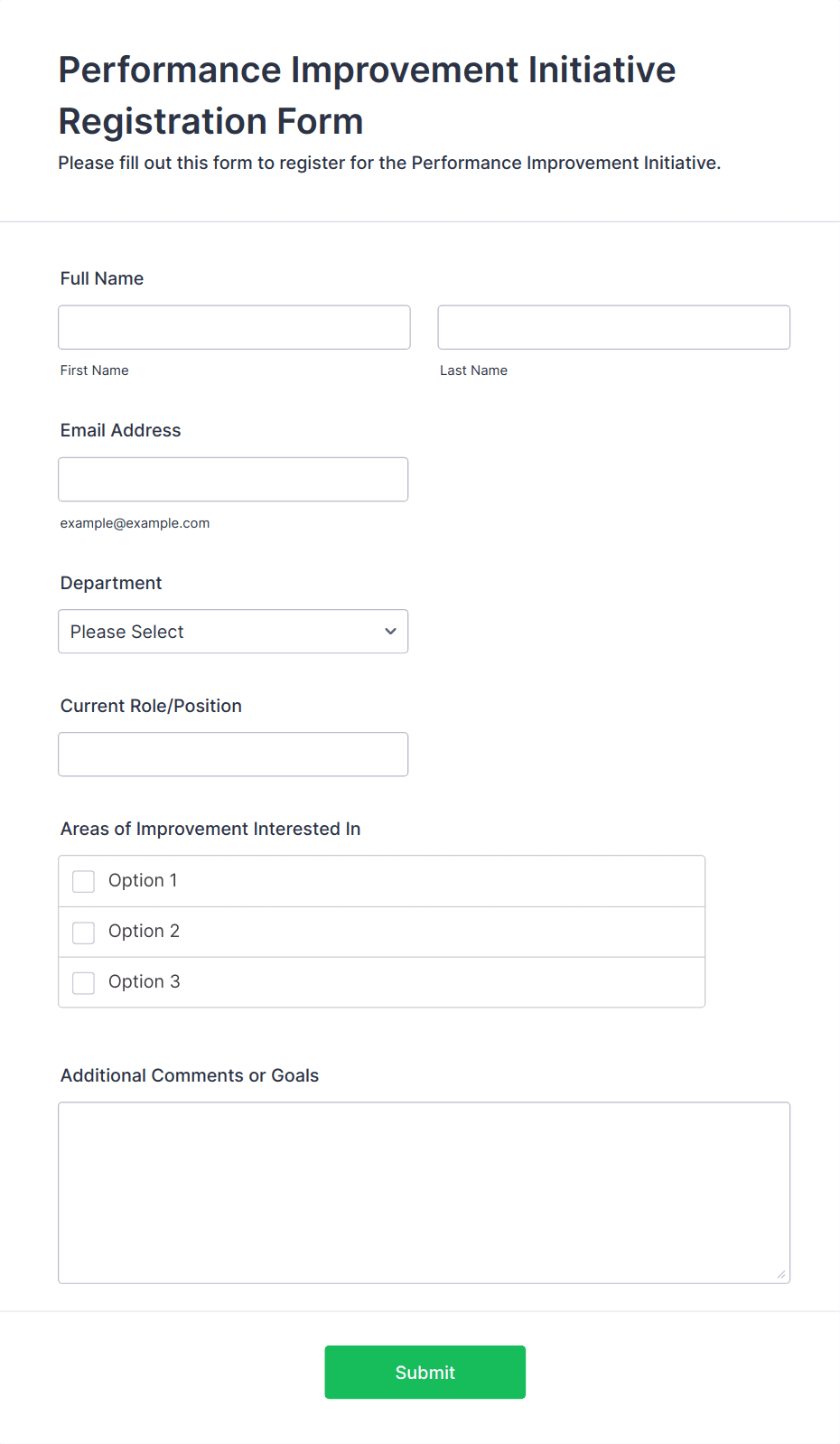 Performance Improvement Initiative Registration Form Template | Jotform