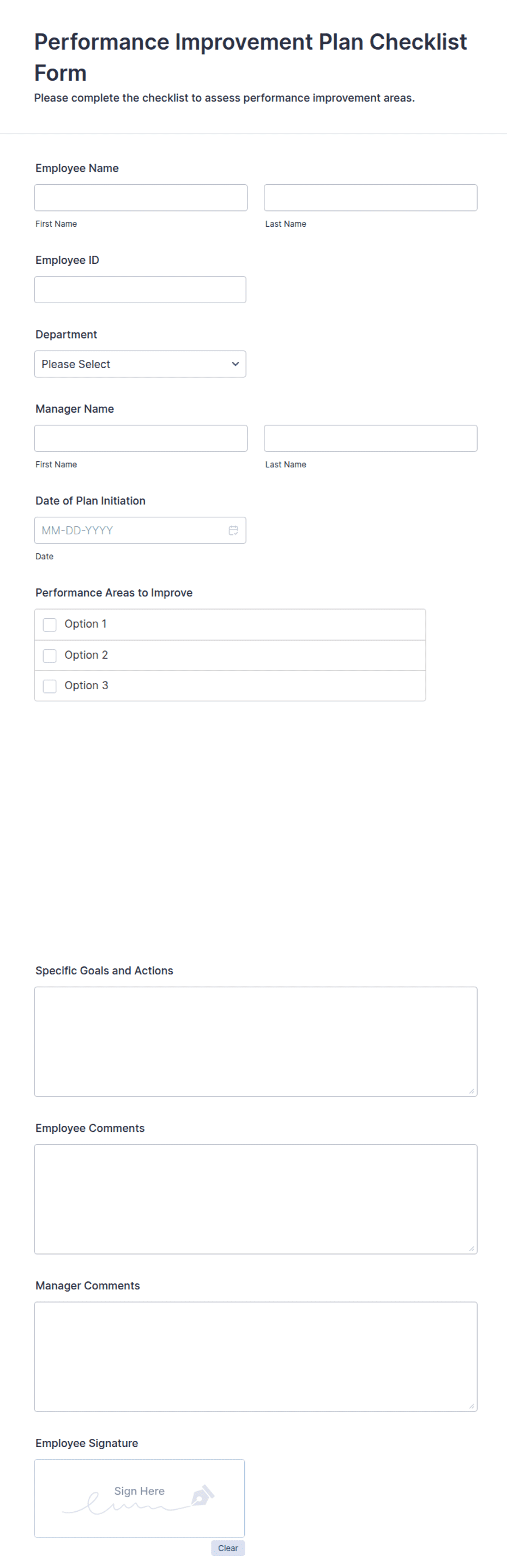 Performance Improvement Plan Checklist Form Template | Jotform