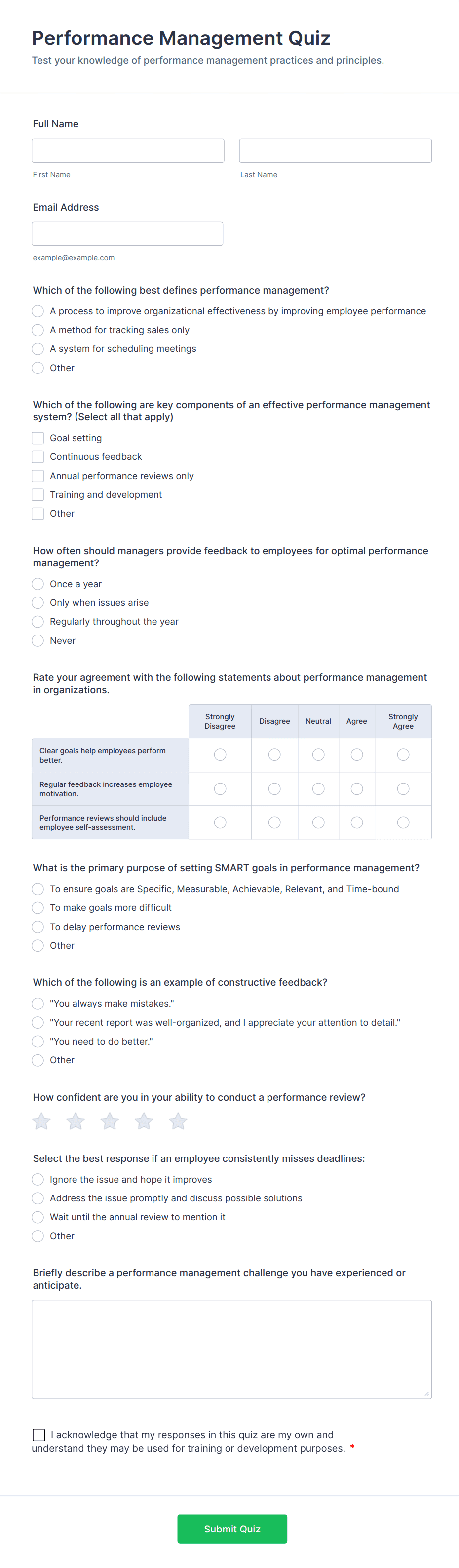 Performance Management Quiz Form Template | Jotform