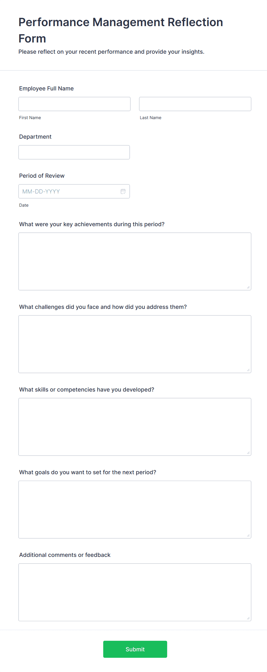 Performance Management Reflection Form Template | Jotform