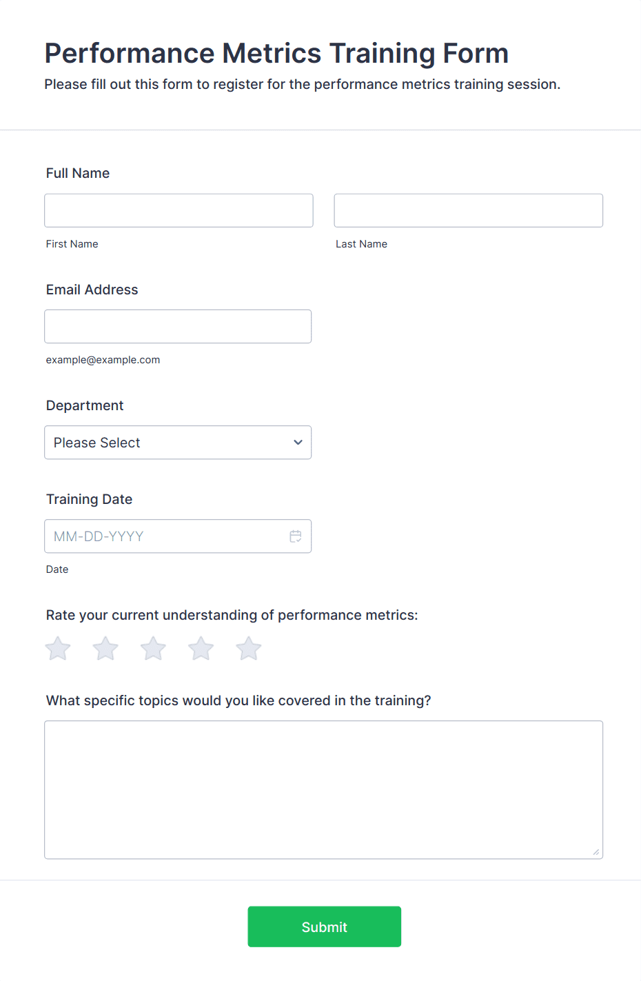 Performance Metrics Training Form Template | Jotform