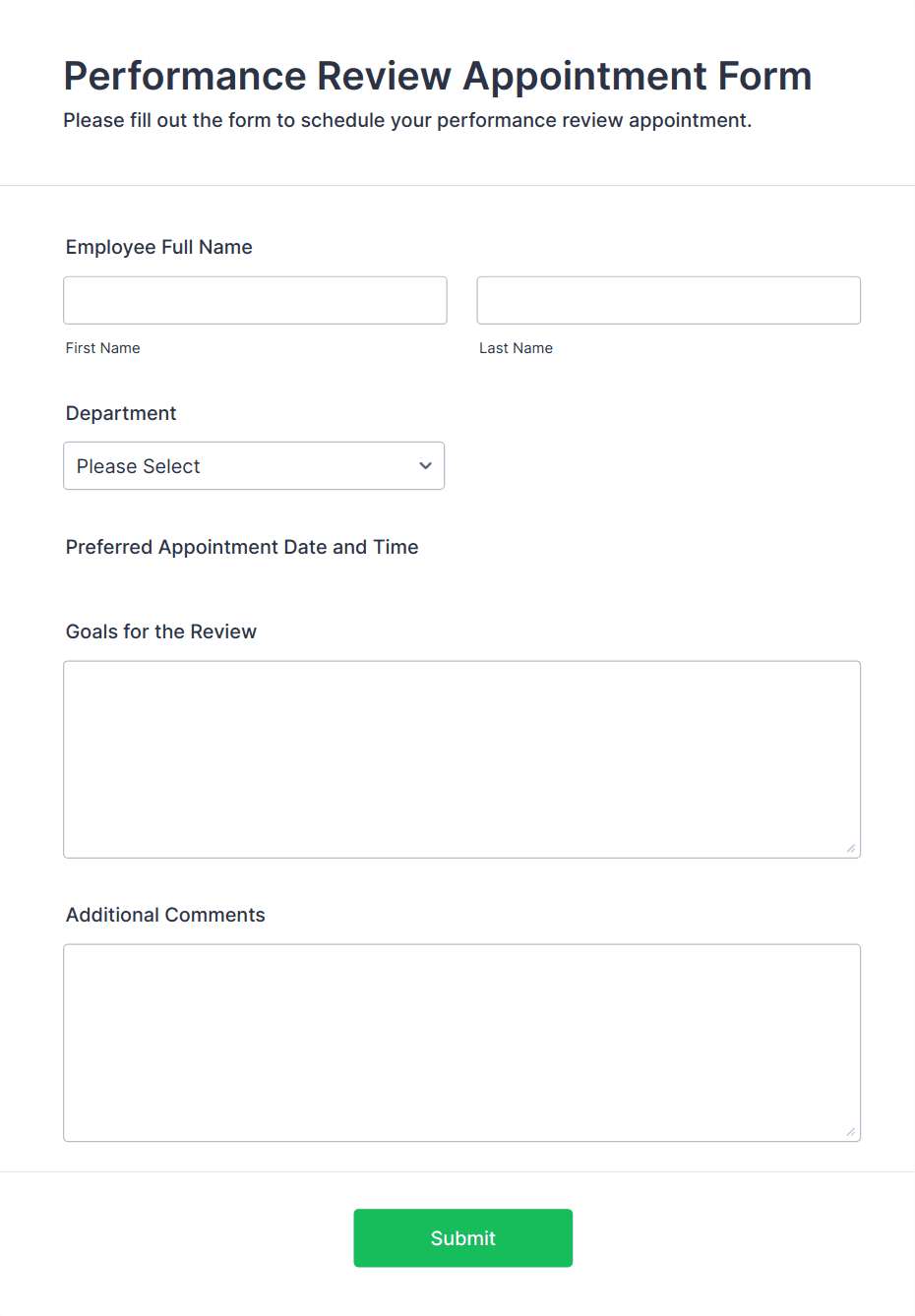 Performance Review Appointment Form Template | Jotform