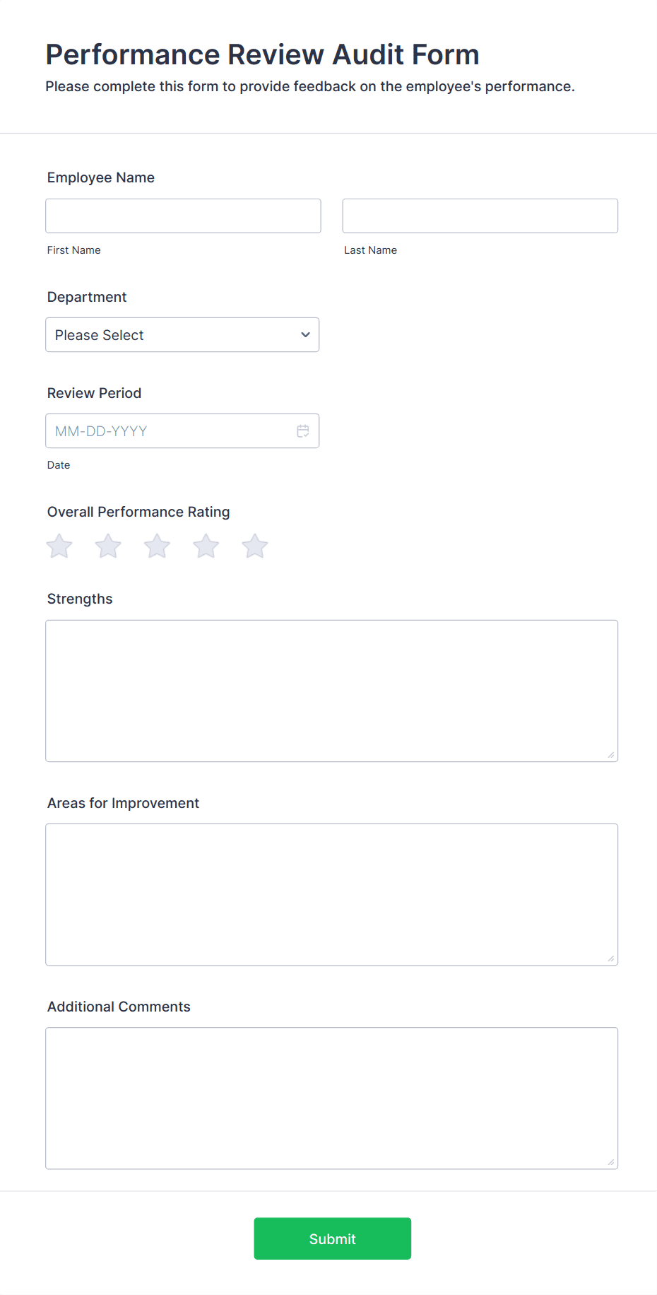 Performance Review Audit Form Template | Jotform