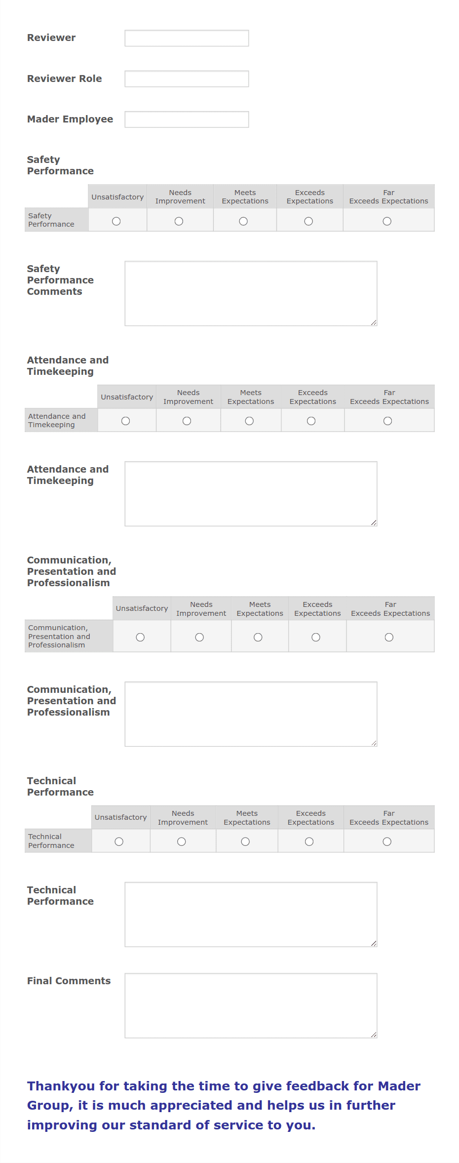 Performance Review - Customer Evaluation Form Template | Jotform
