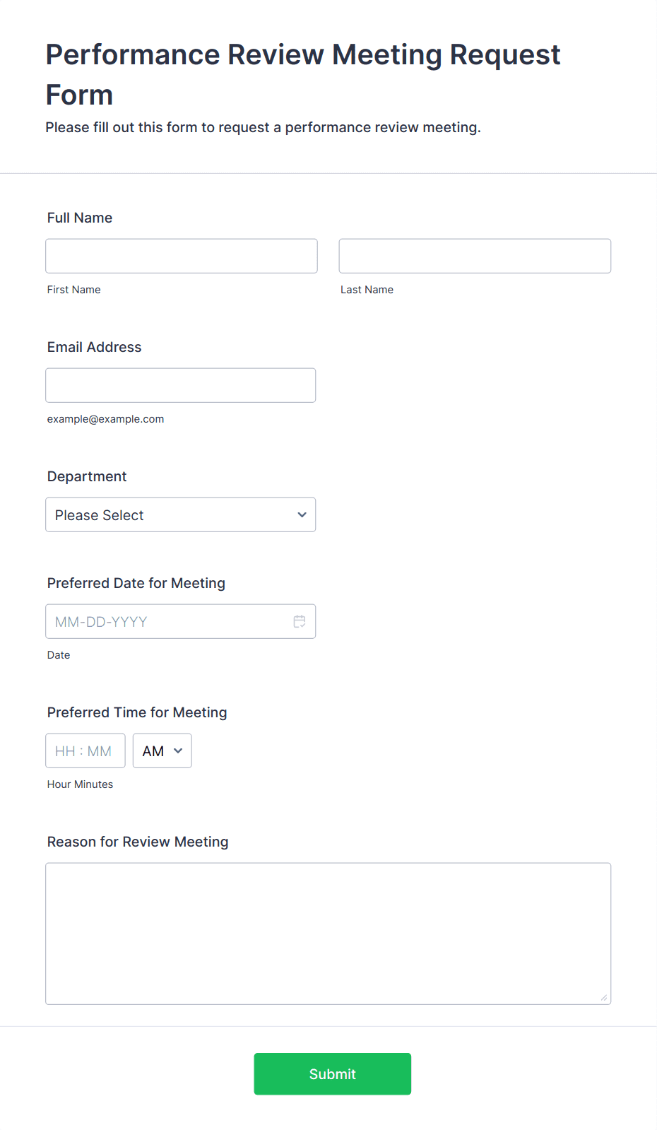 Performance Review Meeting Request Form Template | Jotform