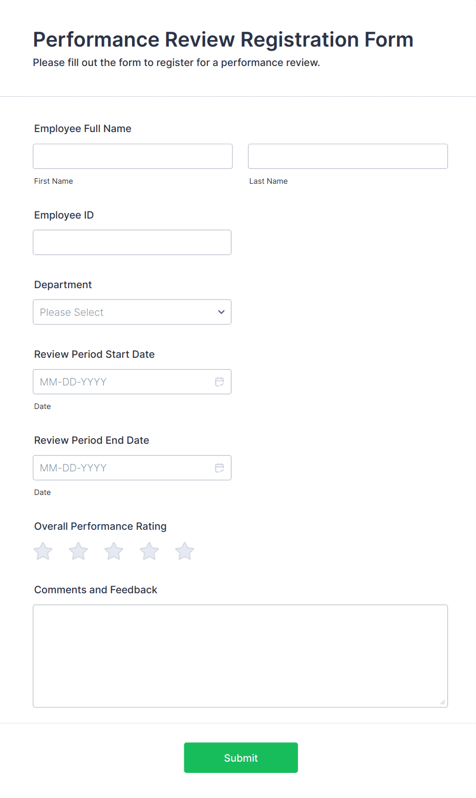 Performance Review Registration Form Template | Jotform