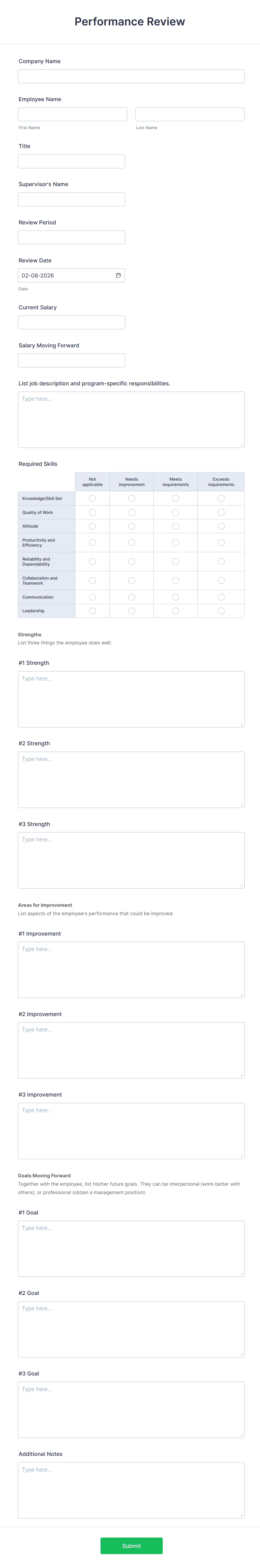 Performance Review Form Template | Jotform