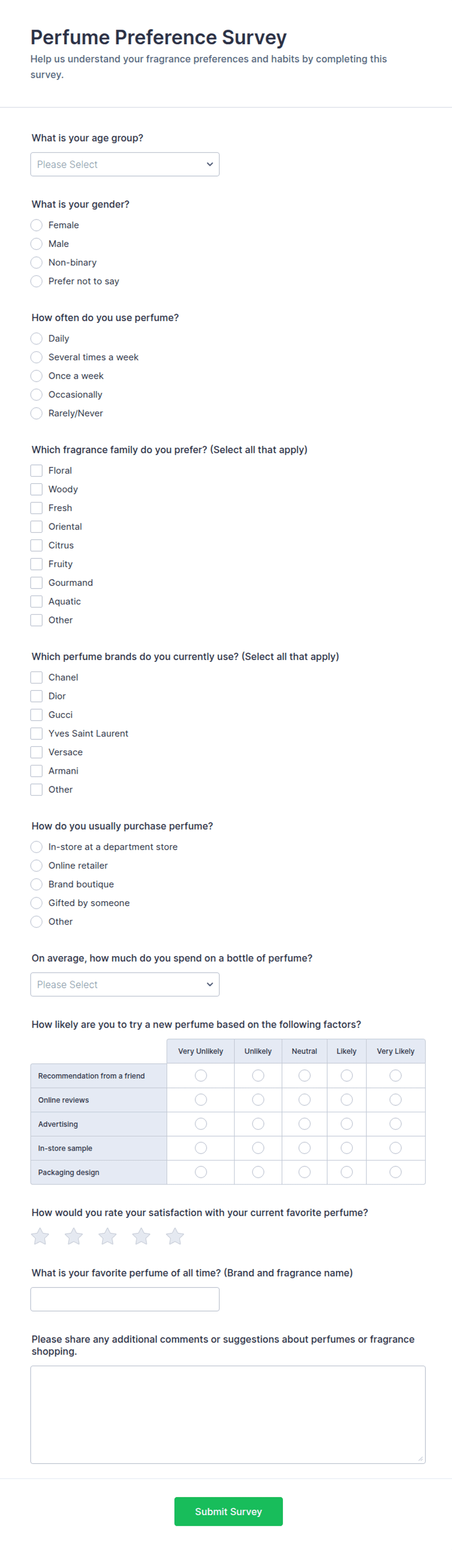 Perfume Preference Survey Form Template | Jotform
