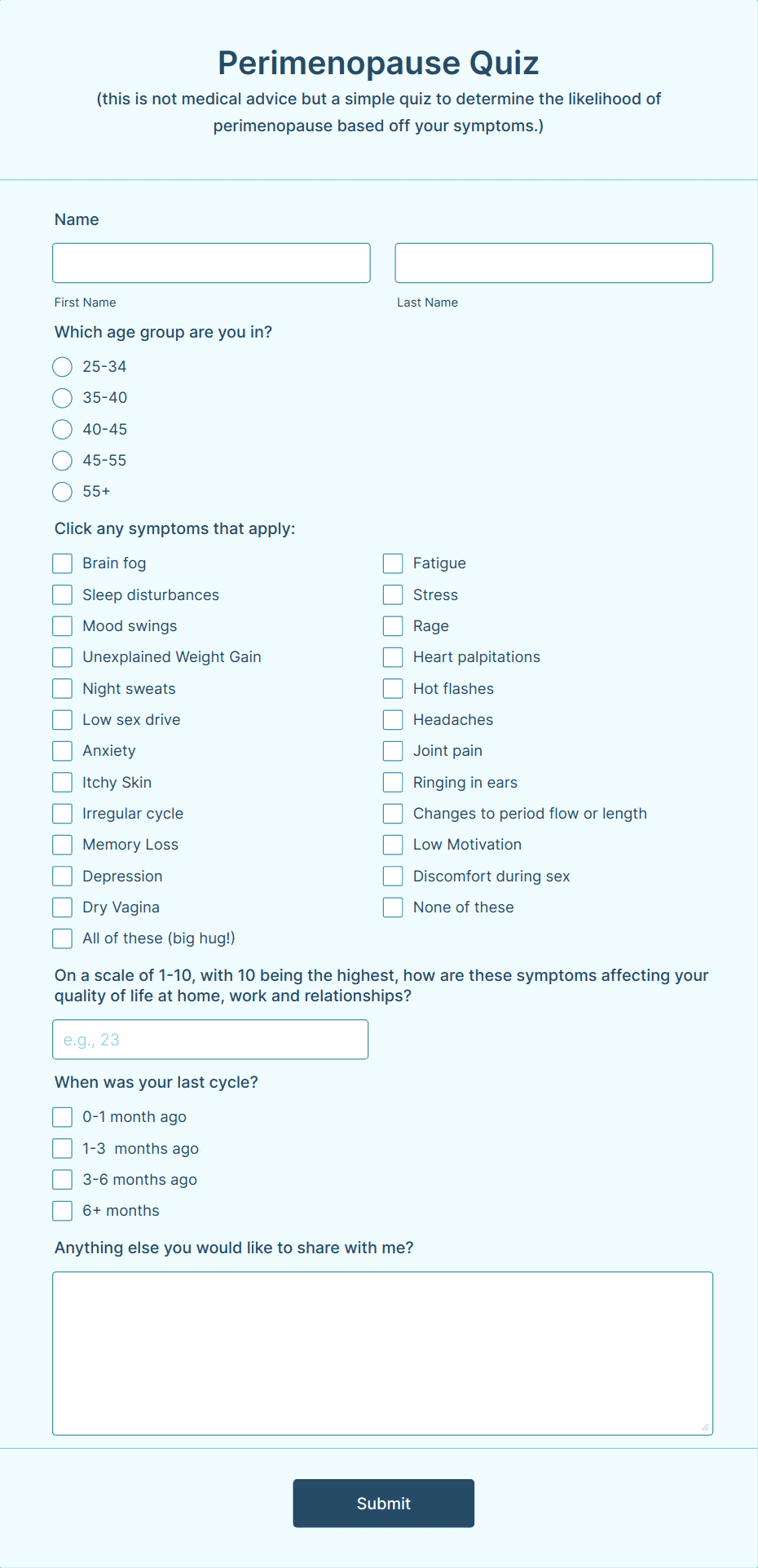 Perimenopause Quiz Form Template | Jotform