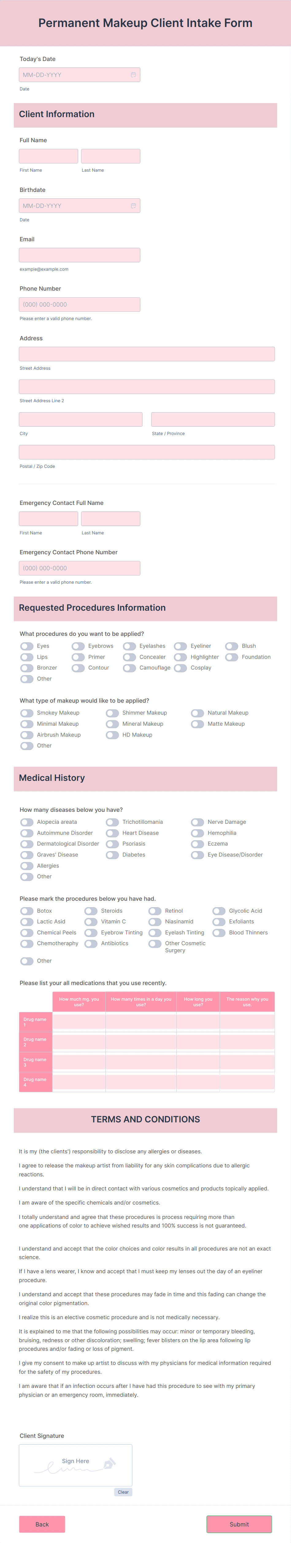 Permanent Makeup Client Intake Form Template | Jotform