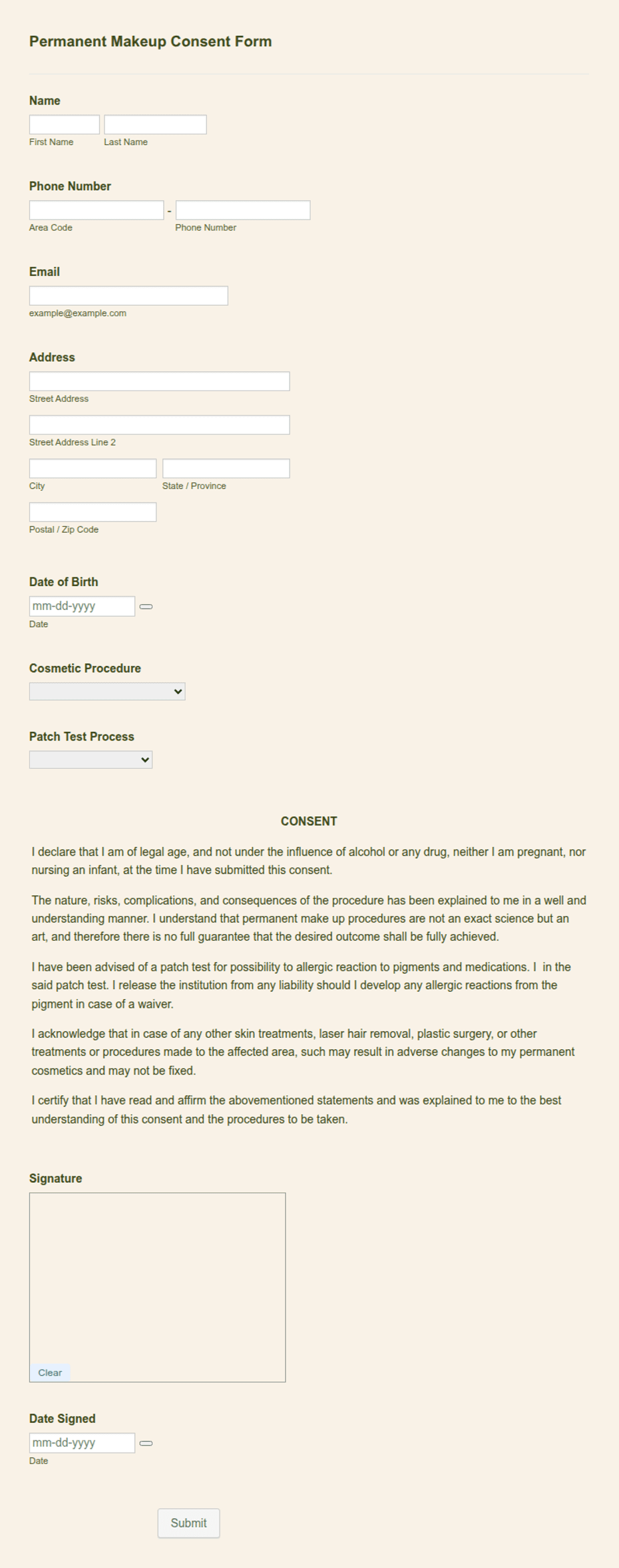 Permanent Makeup Consent Form Template | Jotform