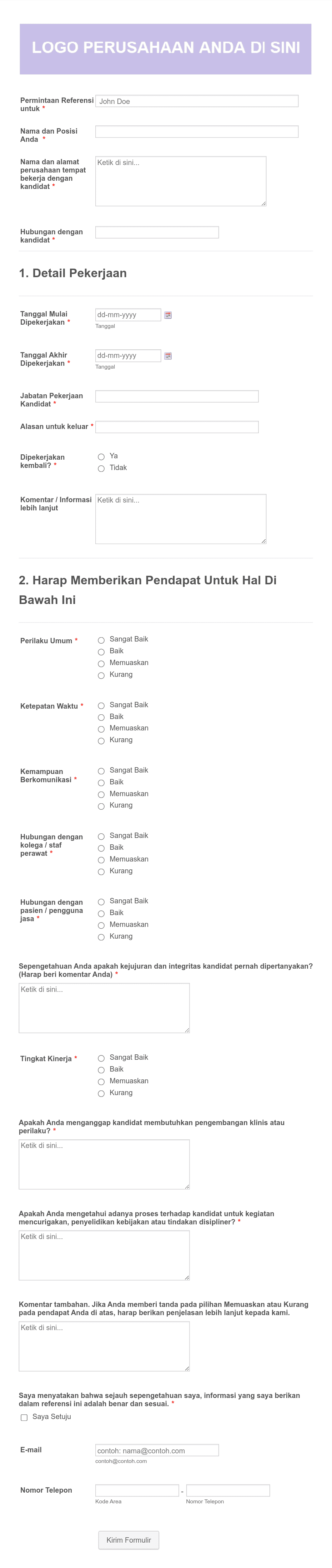 Permintaan Referensi Karyawan Template Formulir | Jotform