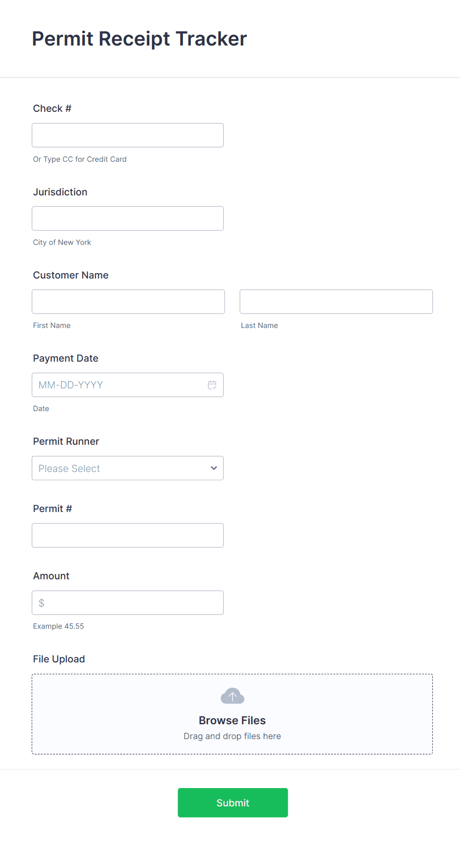 Permit Receipt Tracker Form Template | Jotform