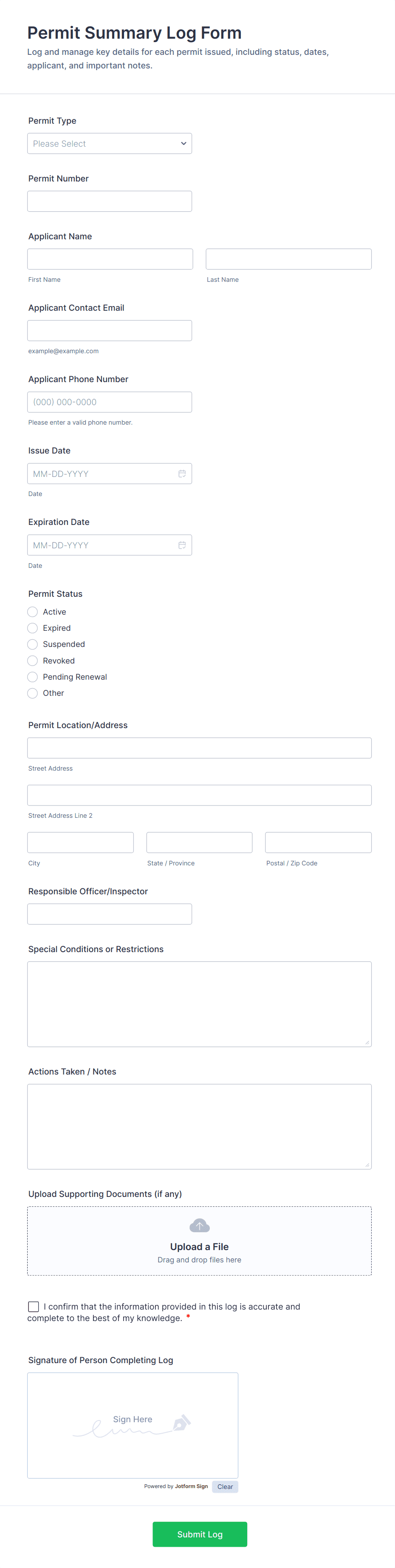 Permit Summary Log Form Template | Jotform