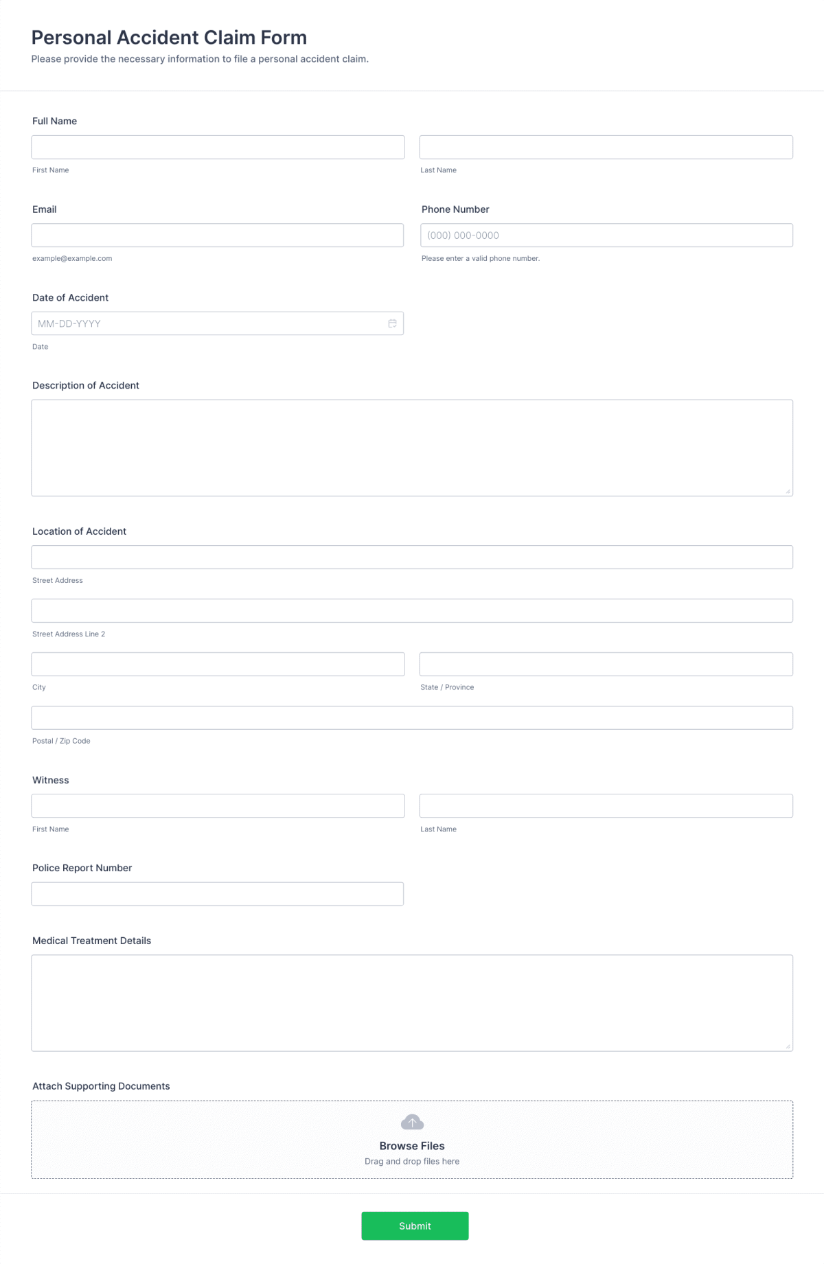Personal Accident Claim Form Template | Jotform
