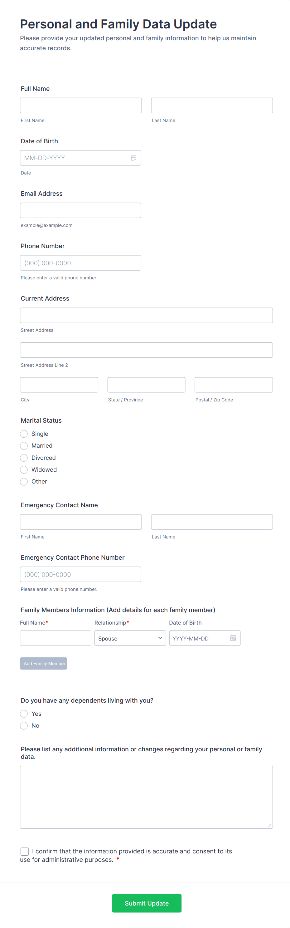 Personal and Family Data Update Form Template | Jotform
