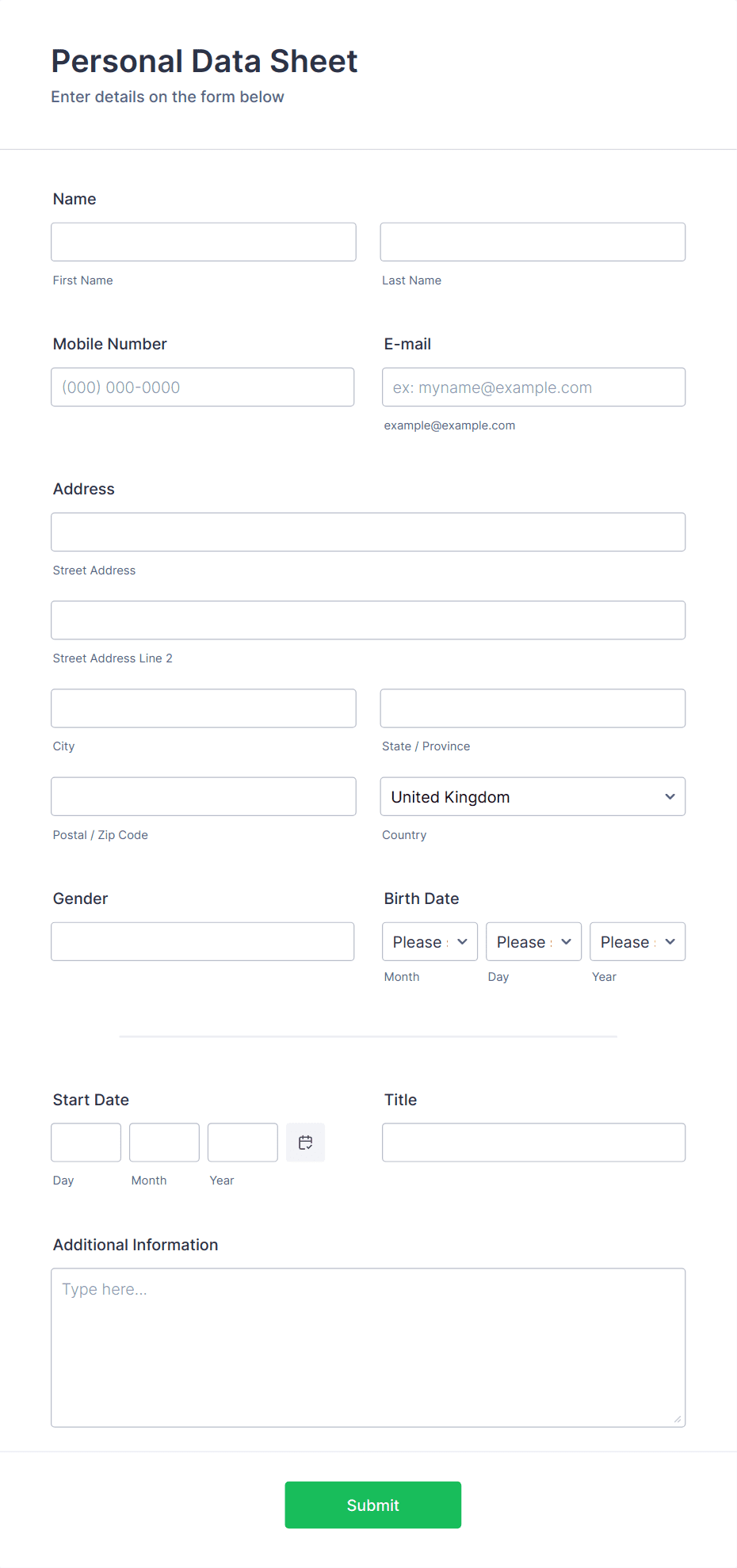 Personal Data Sheet Form Template | Jotform