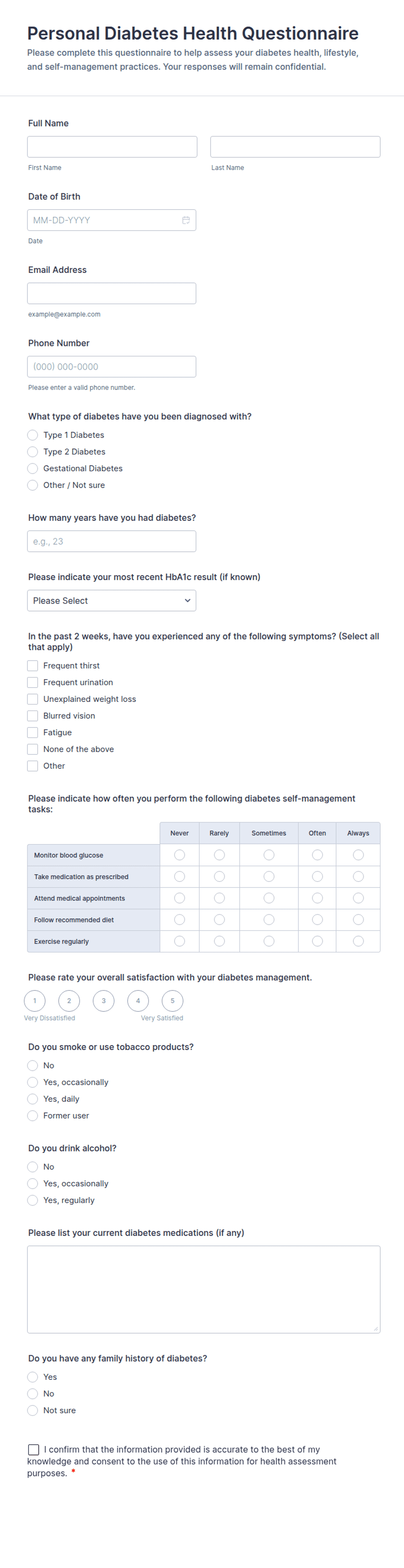 Personal Diabetes Health Questionnaire Form Template | Jotform