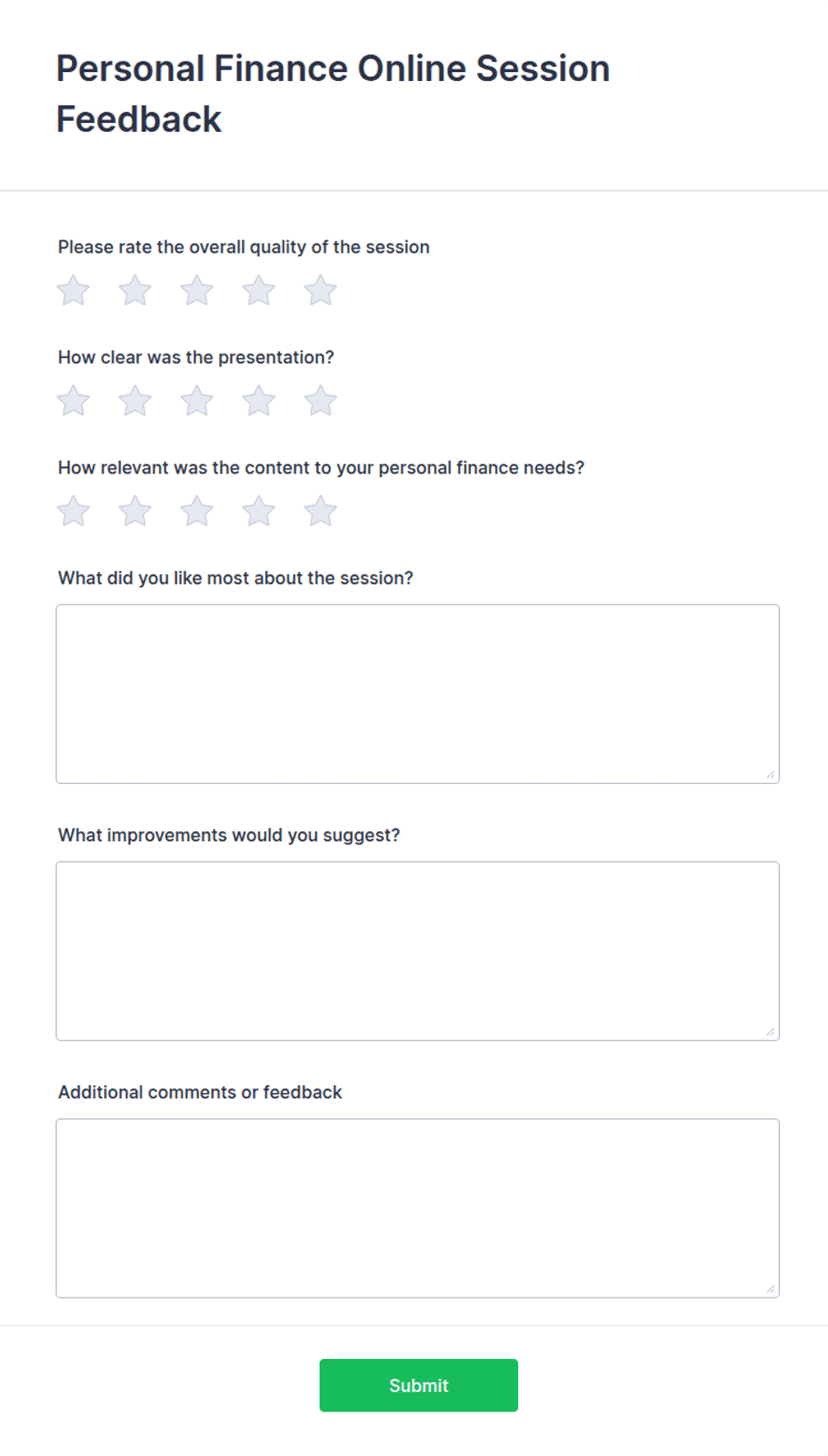 Personal Finance Online Session Feedback Form Template | Jotform