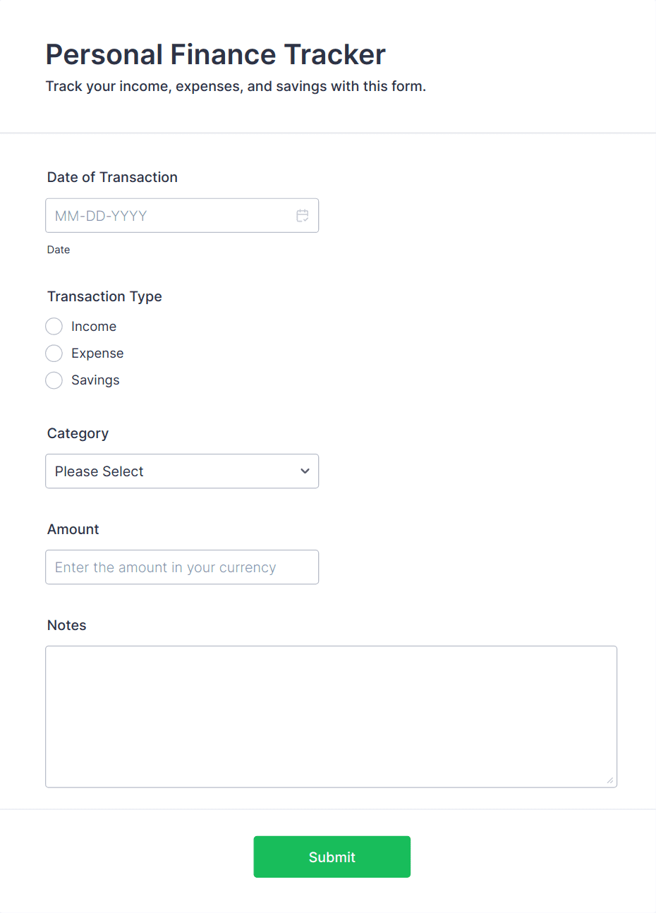 Personal Finance Tracker Form Template | Jotform