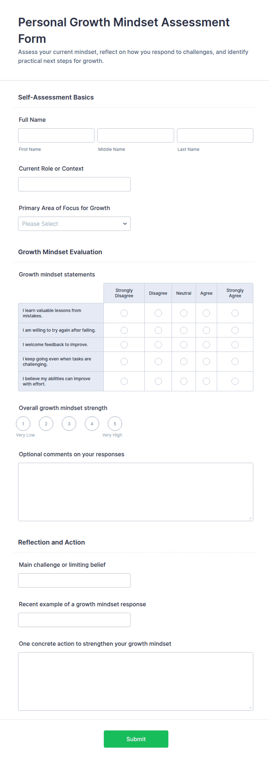Personal Growth Mindset Assessment Form Template | Jotform