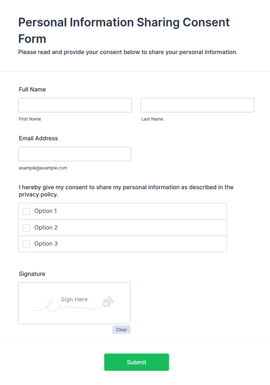 Personal Information Sharing Consent Form Template | Jotform
