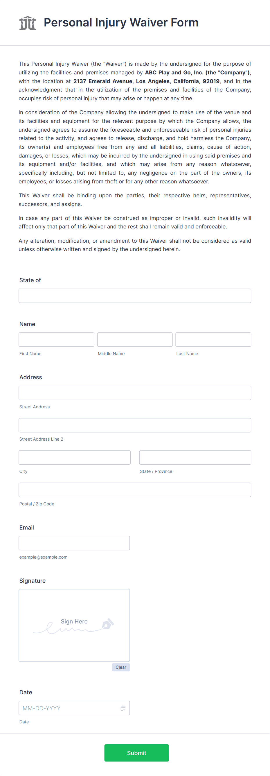 Personal Injury Waiver Form Template | Jotform
