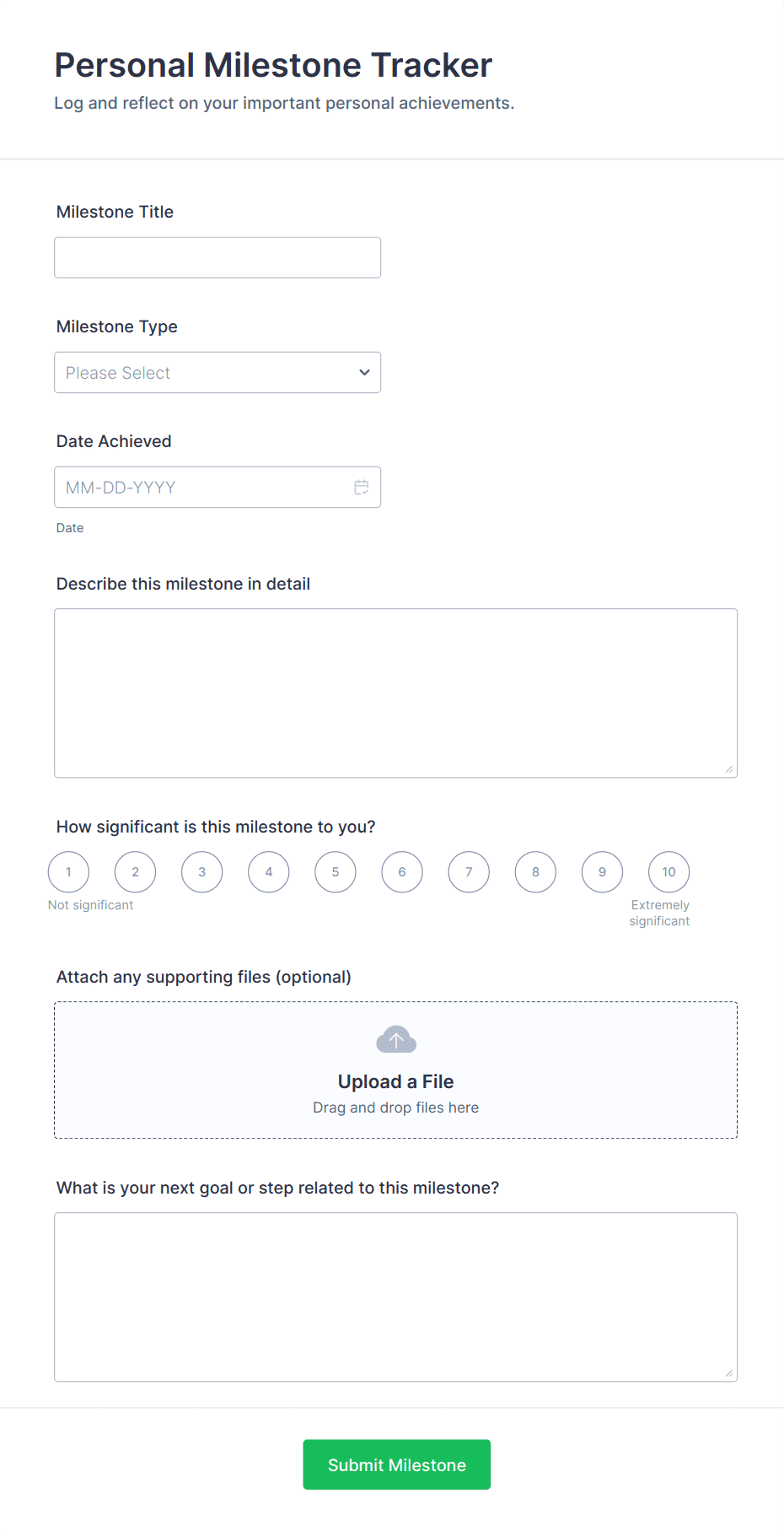 Personal Milestone Tracker Form Template | Jotform