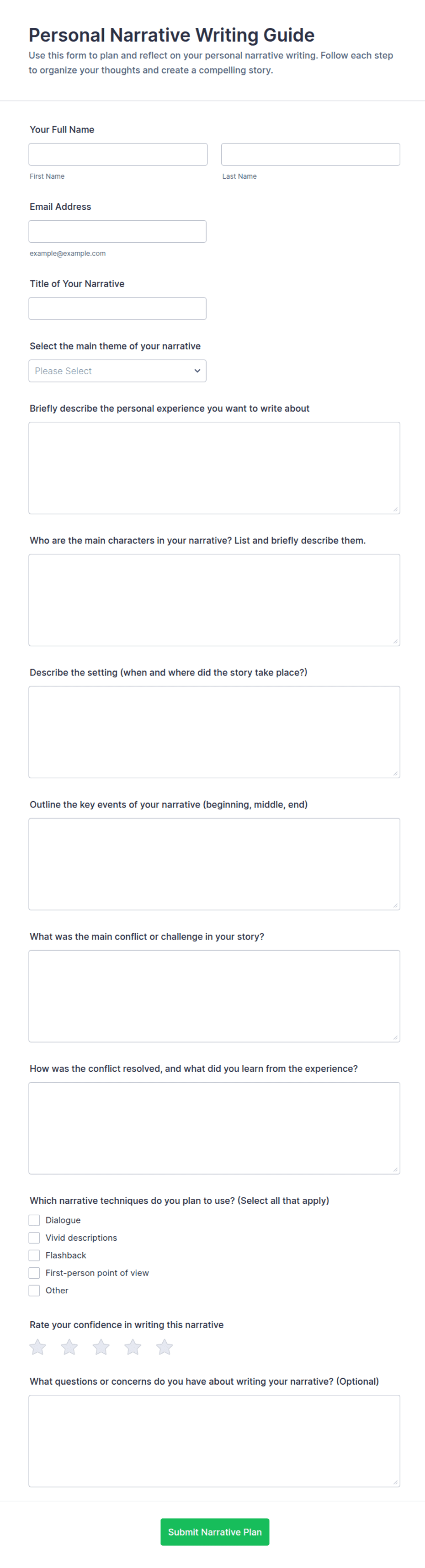Personal Narrative Writing Guide Form Template | Jotform