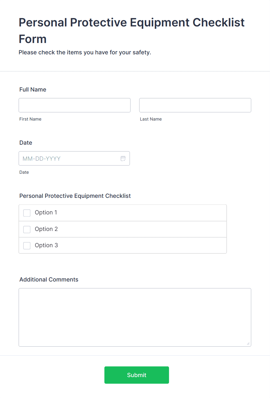 Personal Protective Equipment Checklist Form Template | Jotform
