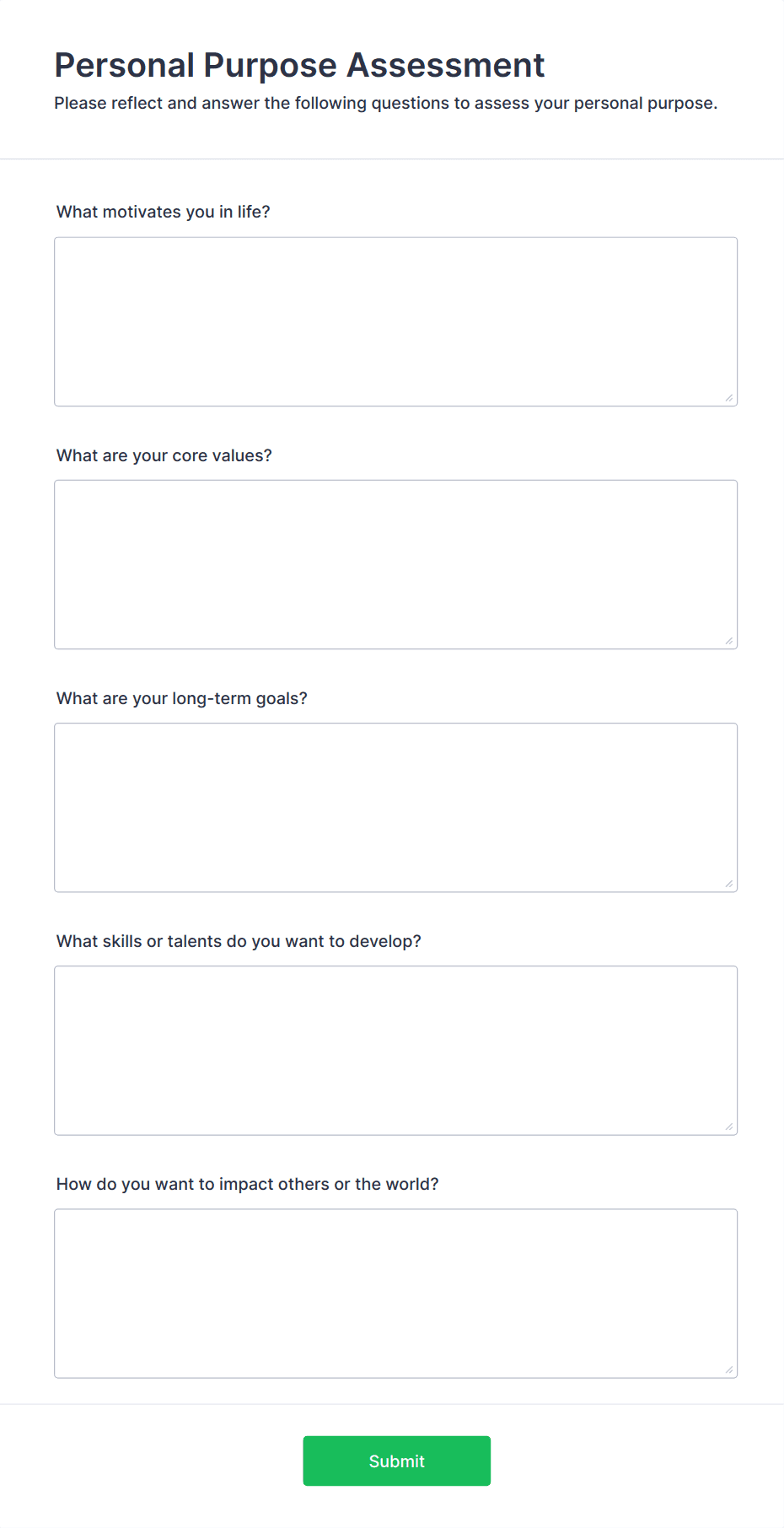 Personal Purpose Assessment Form Template | Jotform