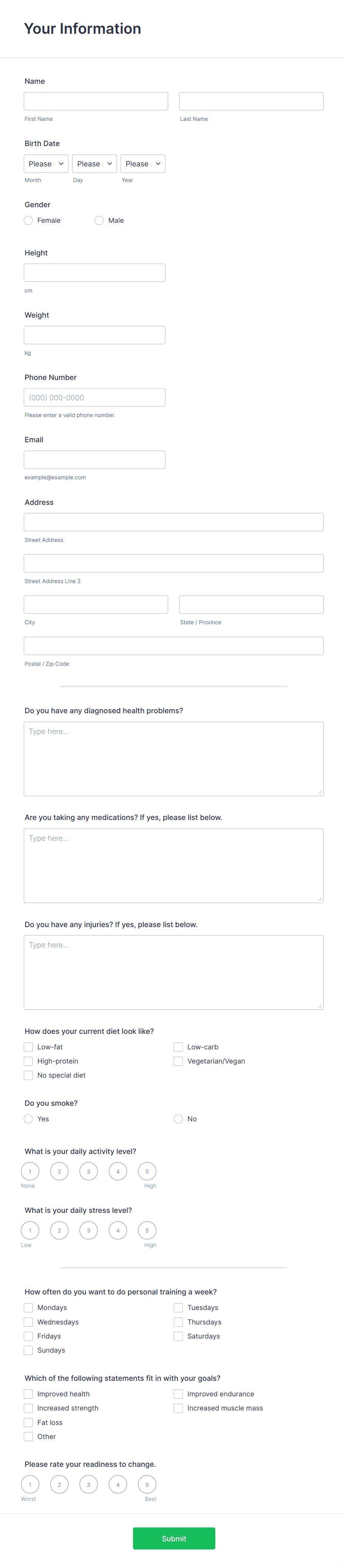 Personal Trainer Client Intake Form Template | Jotform