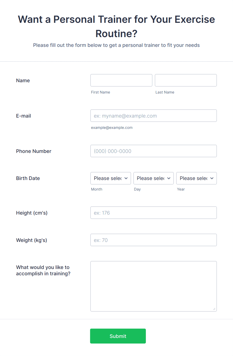 Personal Trainer request Form Template | Jotform