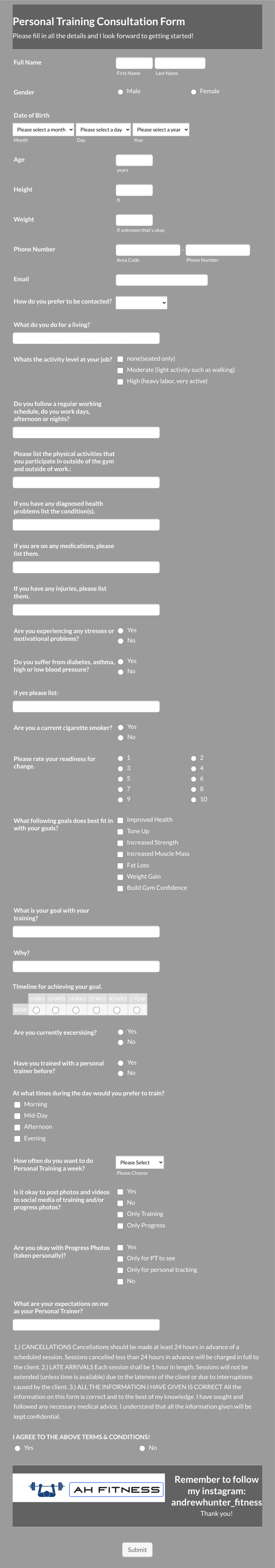 Personal Training Consultation Form Template | Jotform