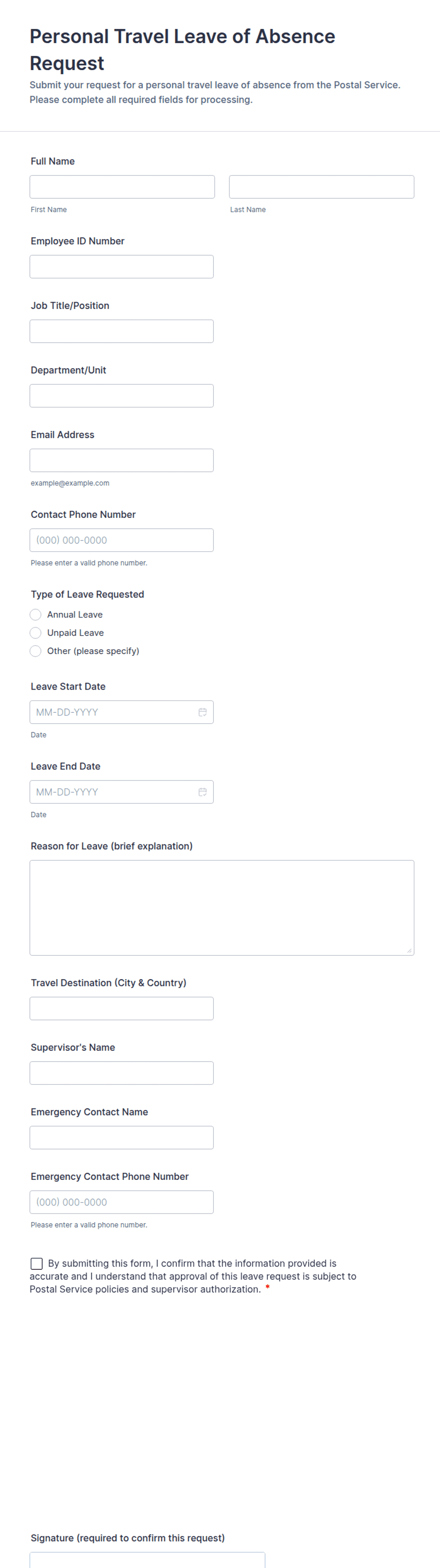 Personal Travel Leave of Absence Request Form Template | Jotform