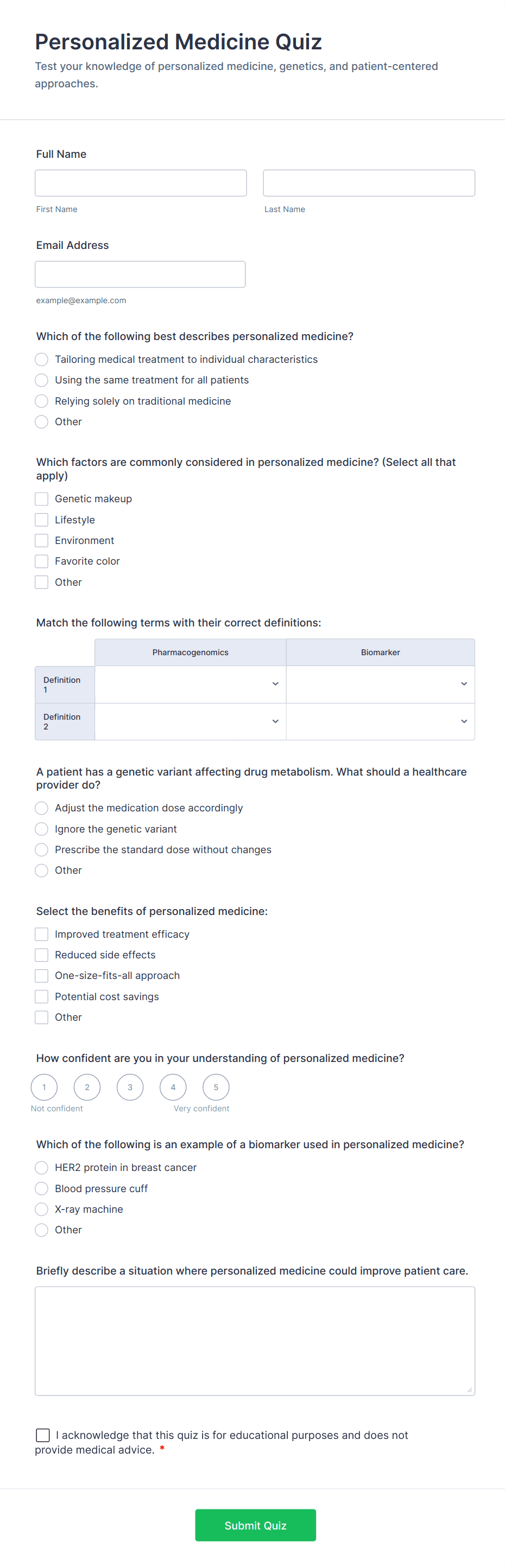 Personalized Medicine Quiz Form Template | Jotform