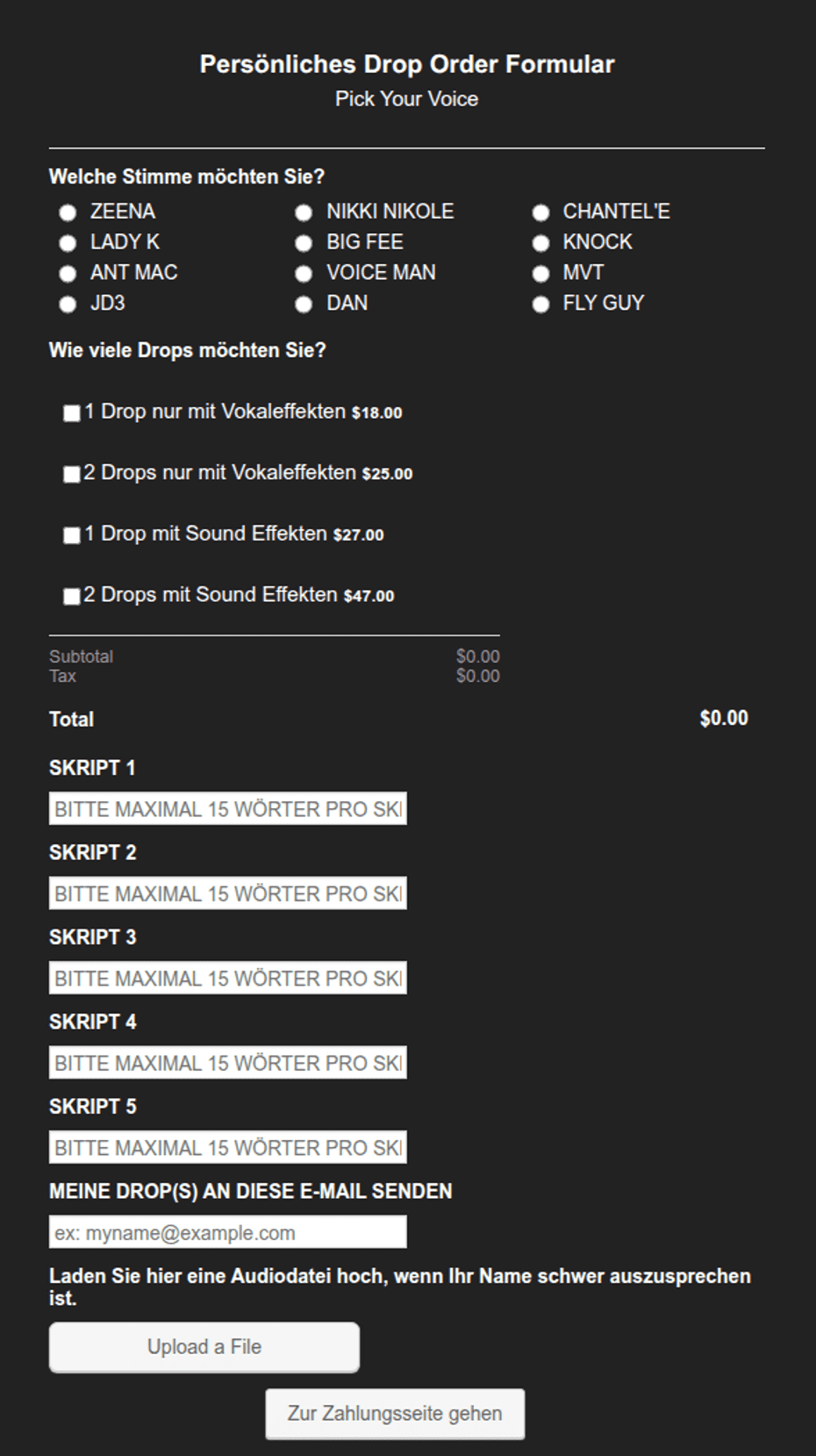 Persönliches Drop Order Formular Formularvorlage | Jotform