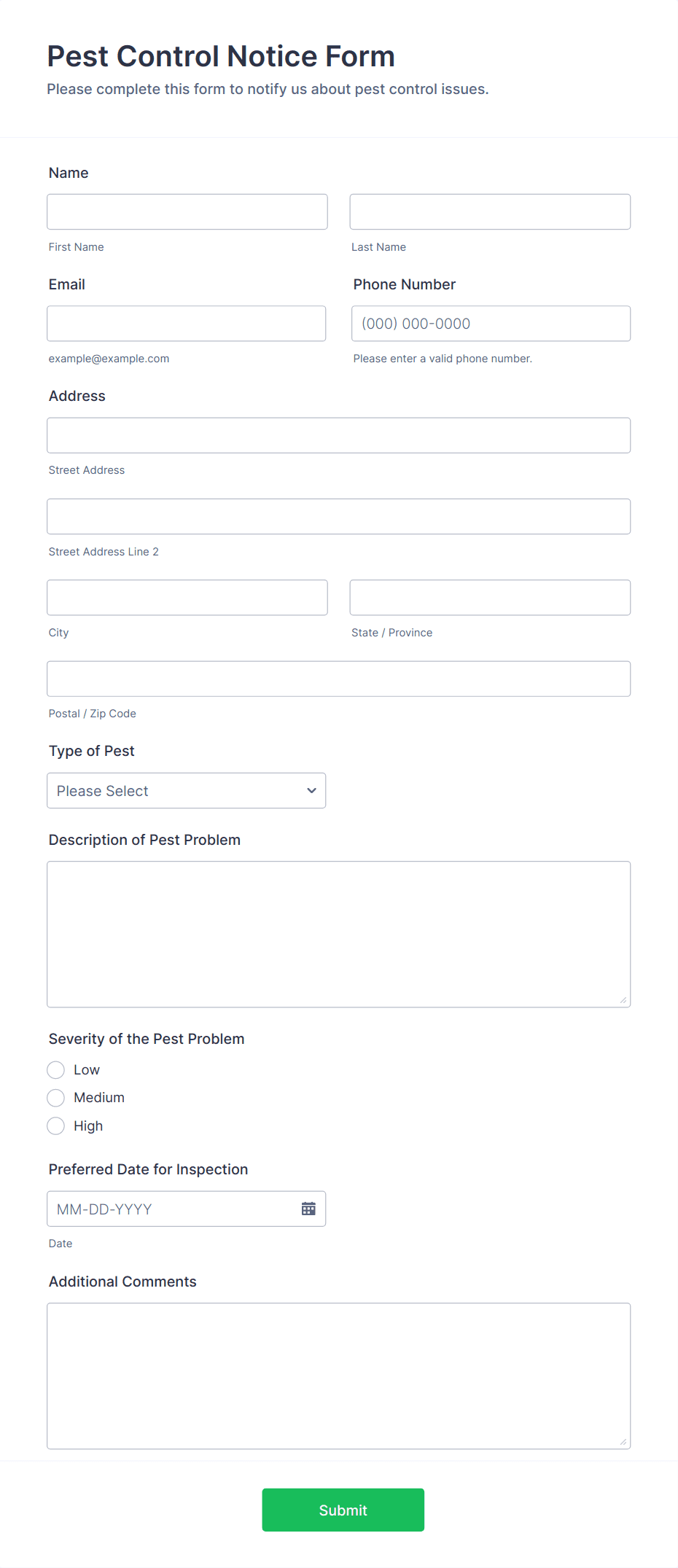 Pest Control Notice Form Template | Jotform