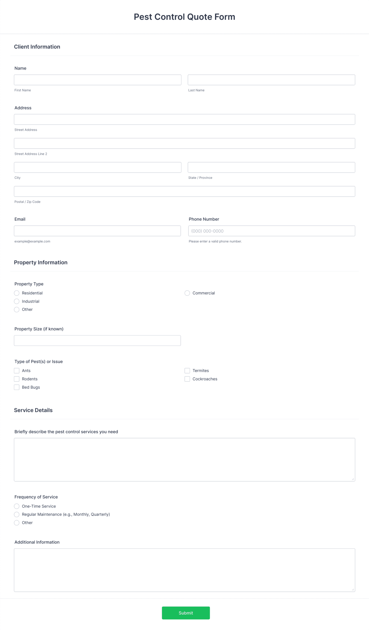 Pest Control Quote Form Template | Jotform