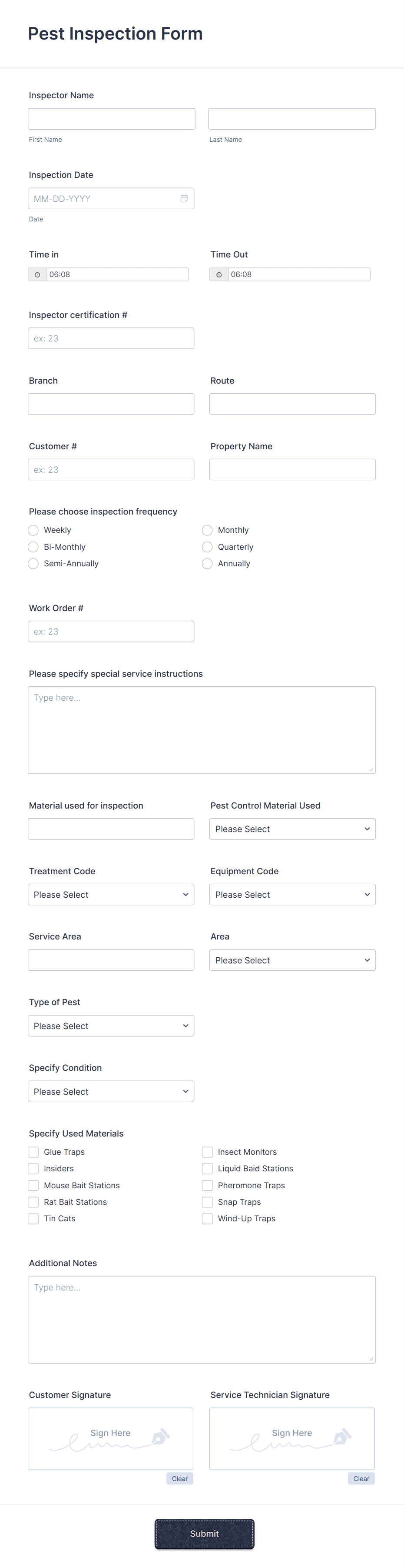 Pest Inspection Form Template | Jotform
