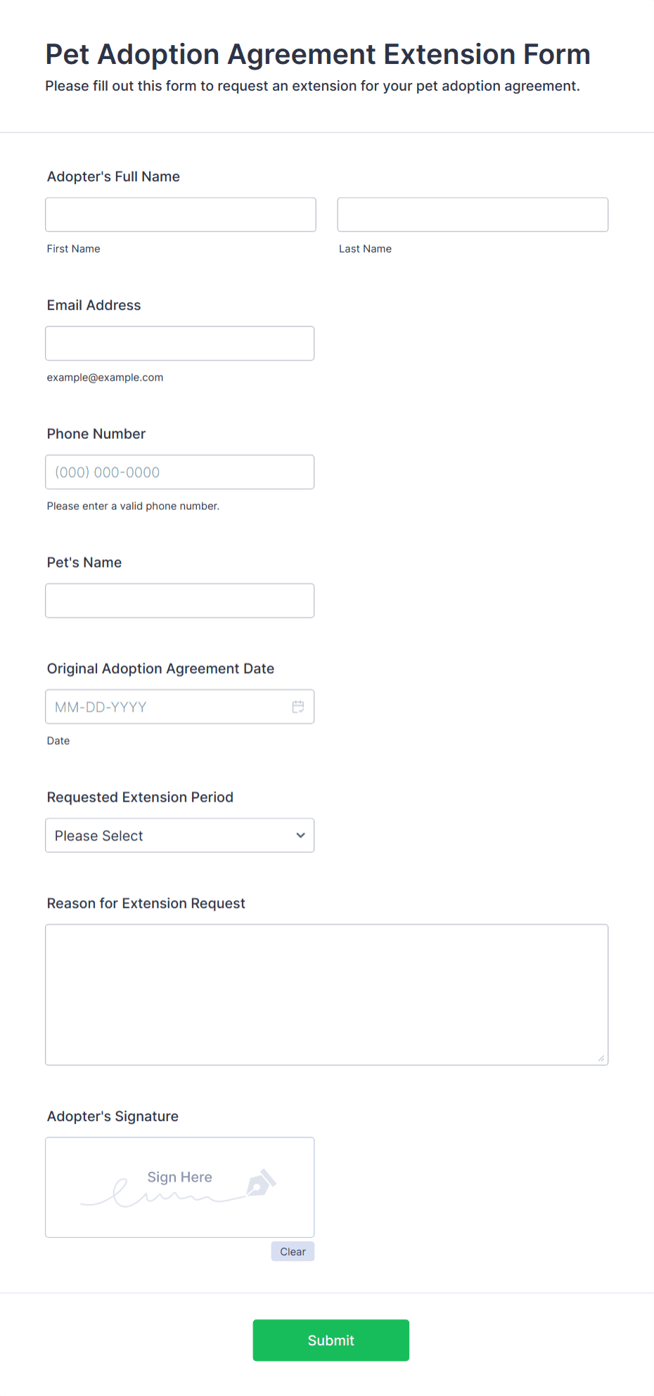 Pet Adoption Agreement Extension Form Template | Jotform