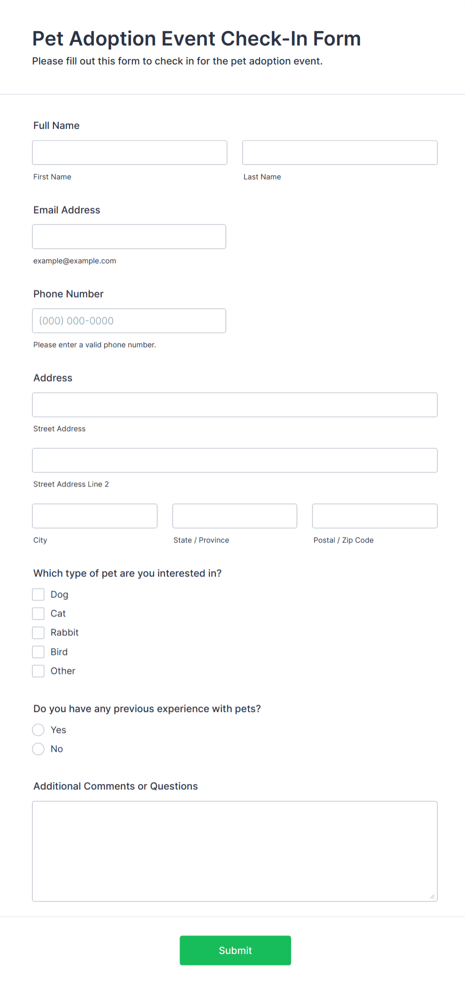 Pet Adoption Event Check-In Form Template | Jotform