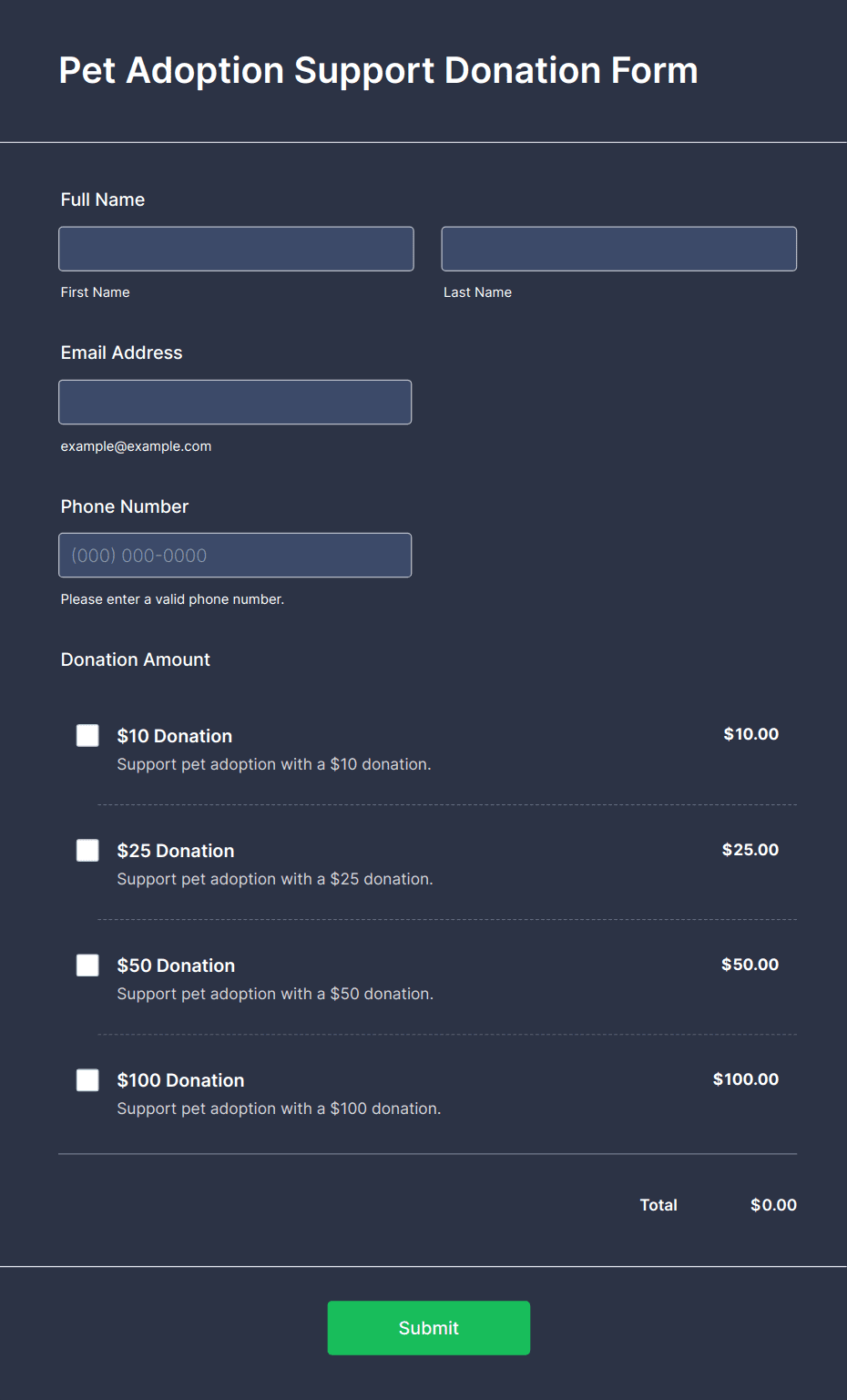 Pet Adoption Support Donation Form Template | Jotform