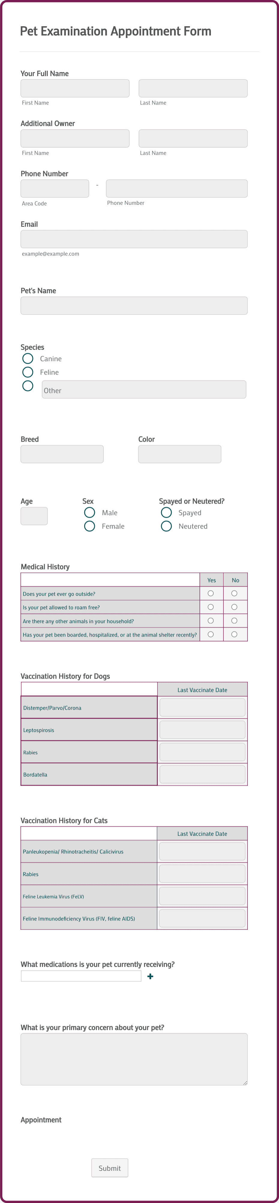 Pet Examination Appointment Form Template | Jotform
