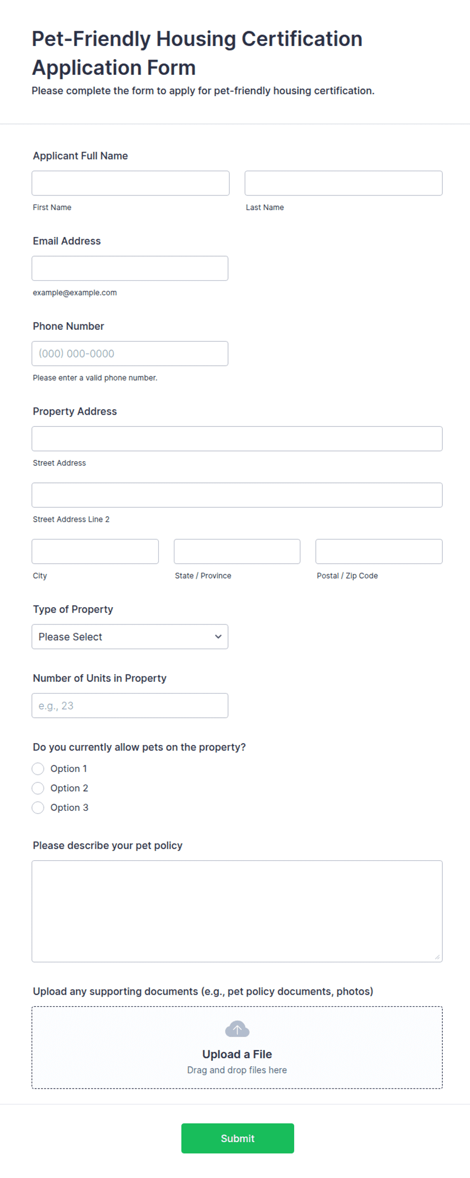 Pet-Friendly Housing Certification Application Form Template | Jotform