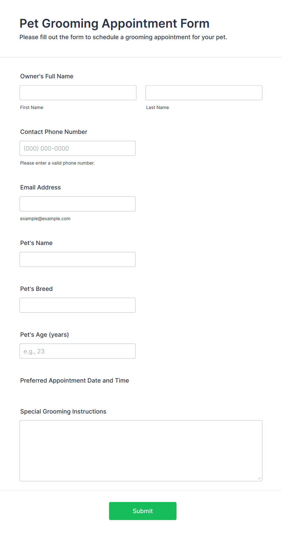 Pet Grooming Appointment Form Template | Jotform