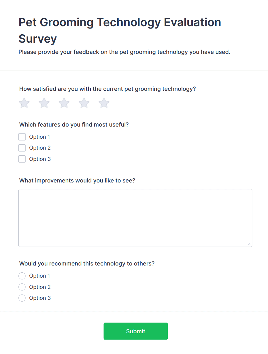 Pet Grooming Technology Evaluation Survey Form Template | Jotform
