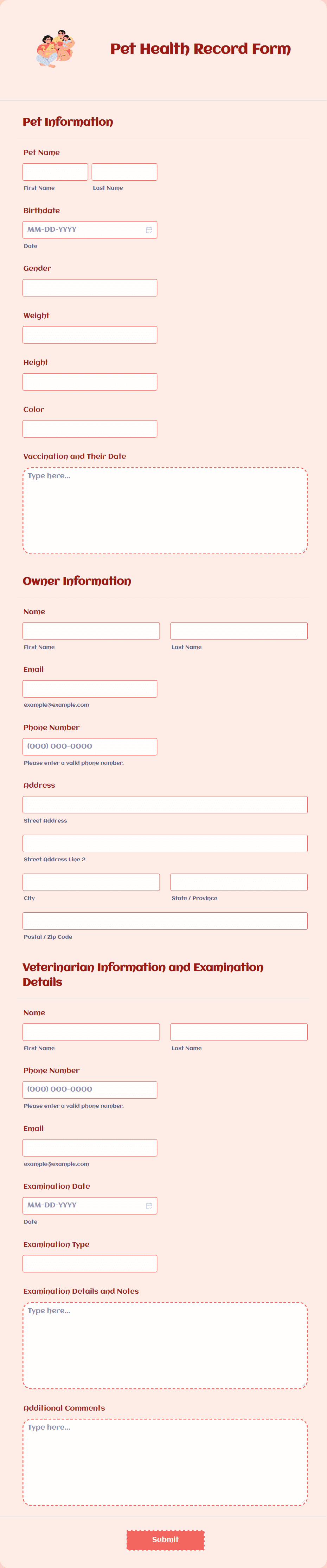 Pet Health Record Form Template | Jotform
