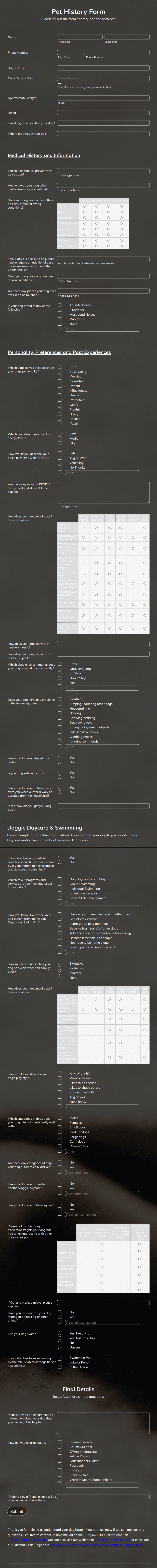 Pet History Form Dog Form Template | Jotform