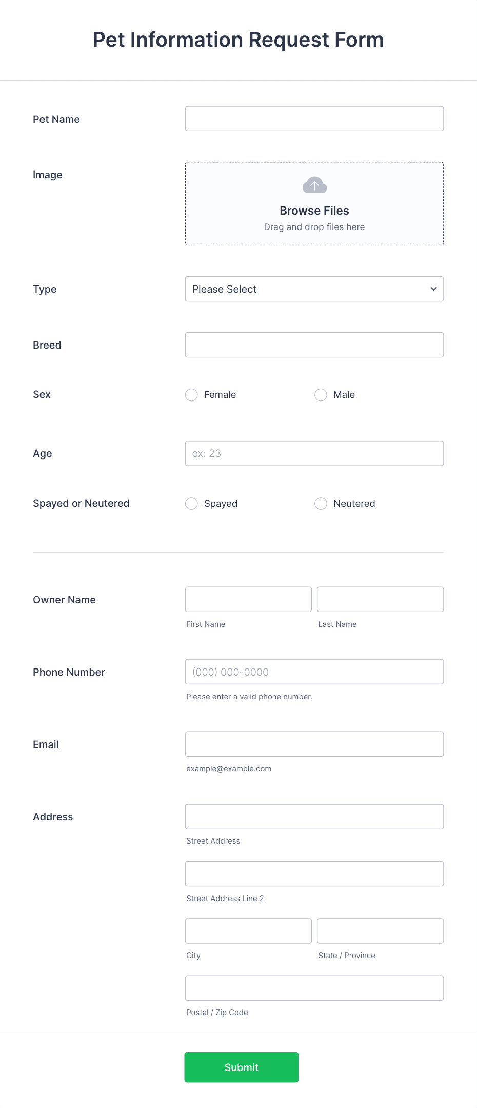 Pet Information Request Form Template | Jotform